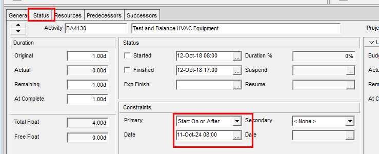 Constraints in Primavera P6 Schedules