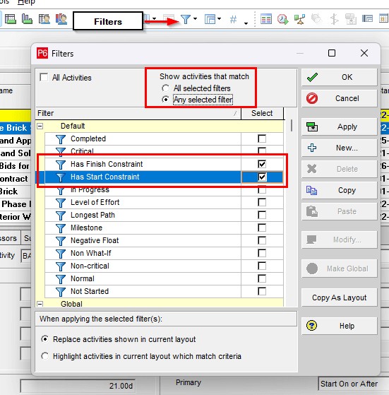 Constraints in Primavera P6 Schedules
